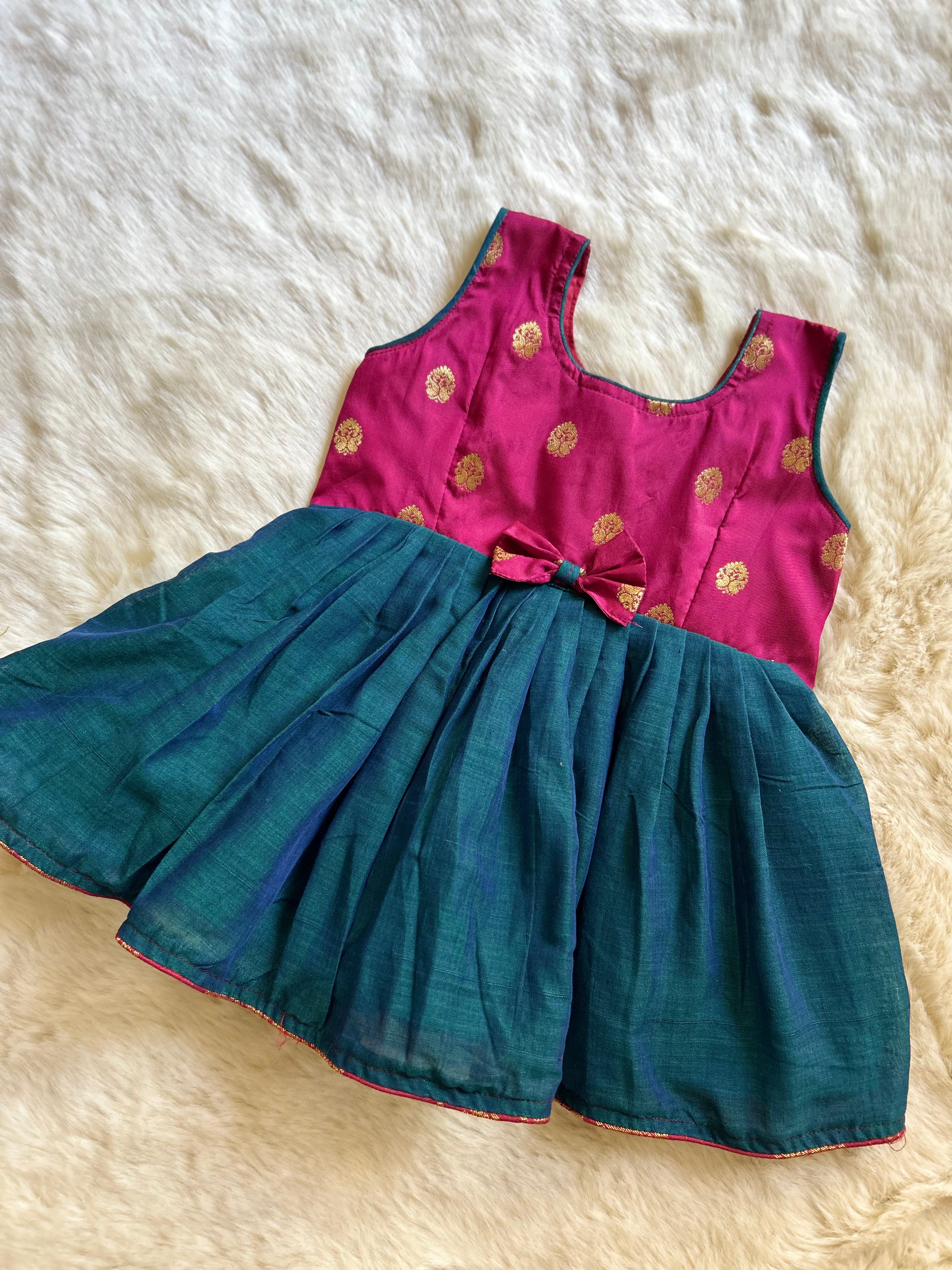 Kumkum Pink and rama blue sleeveless - Kanchi Cotton South Indian Ethn ...