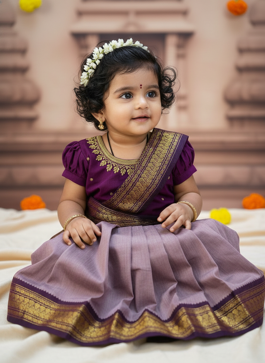 Lavendar and wine - Ready to wear saree for kids Ethnic wear for baby ...