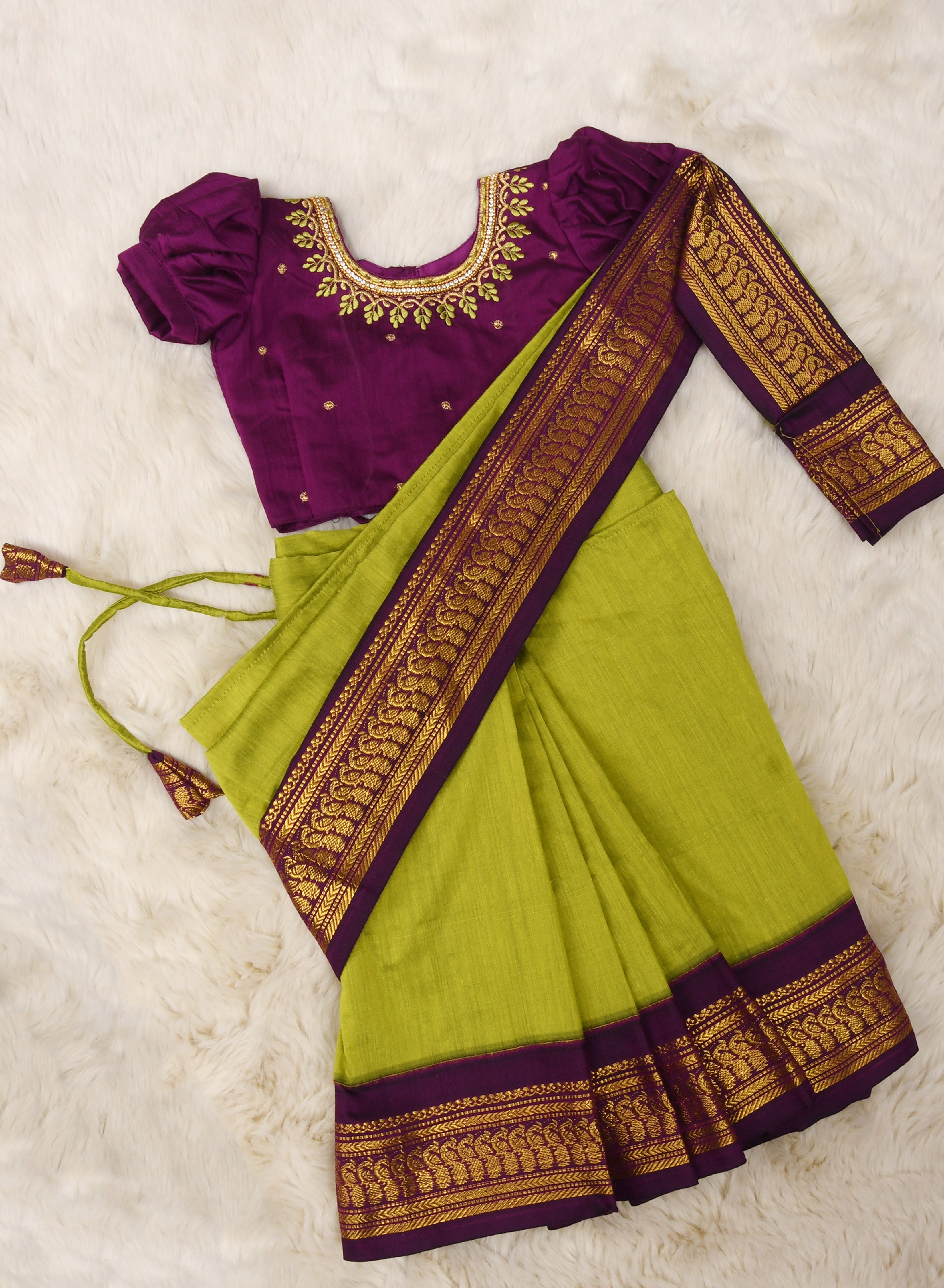Green and wine - Ready to wear saree for kids Ethnic wear for baby gir ...